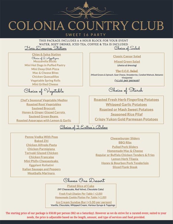Sweet Sixteen Party Package – Colonia Country Club & Banquet Hall
